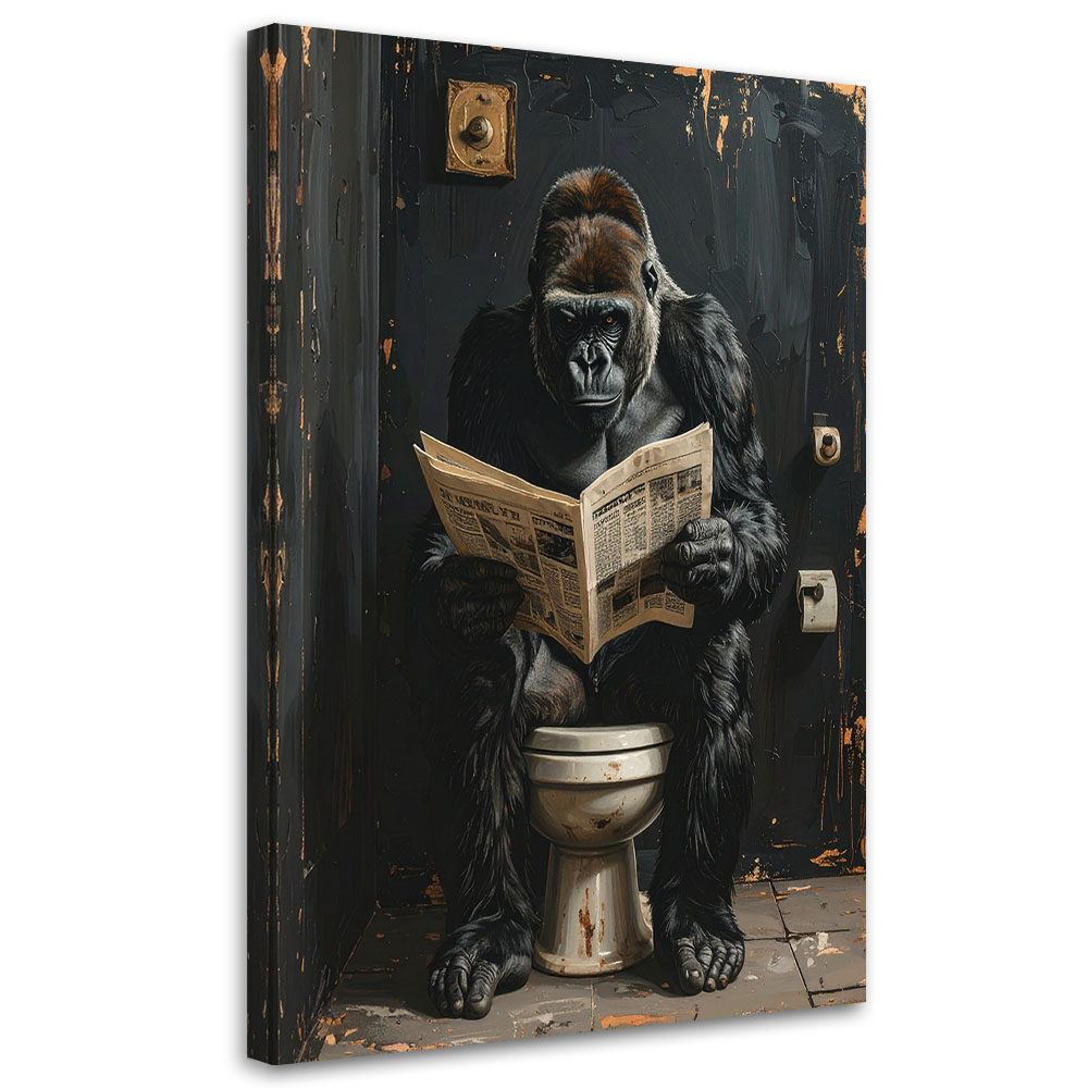 Tableaux, Gorille lisant le journal noir et or 70x100 | Leroy Merlin