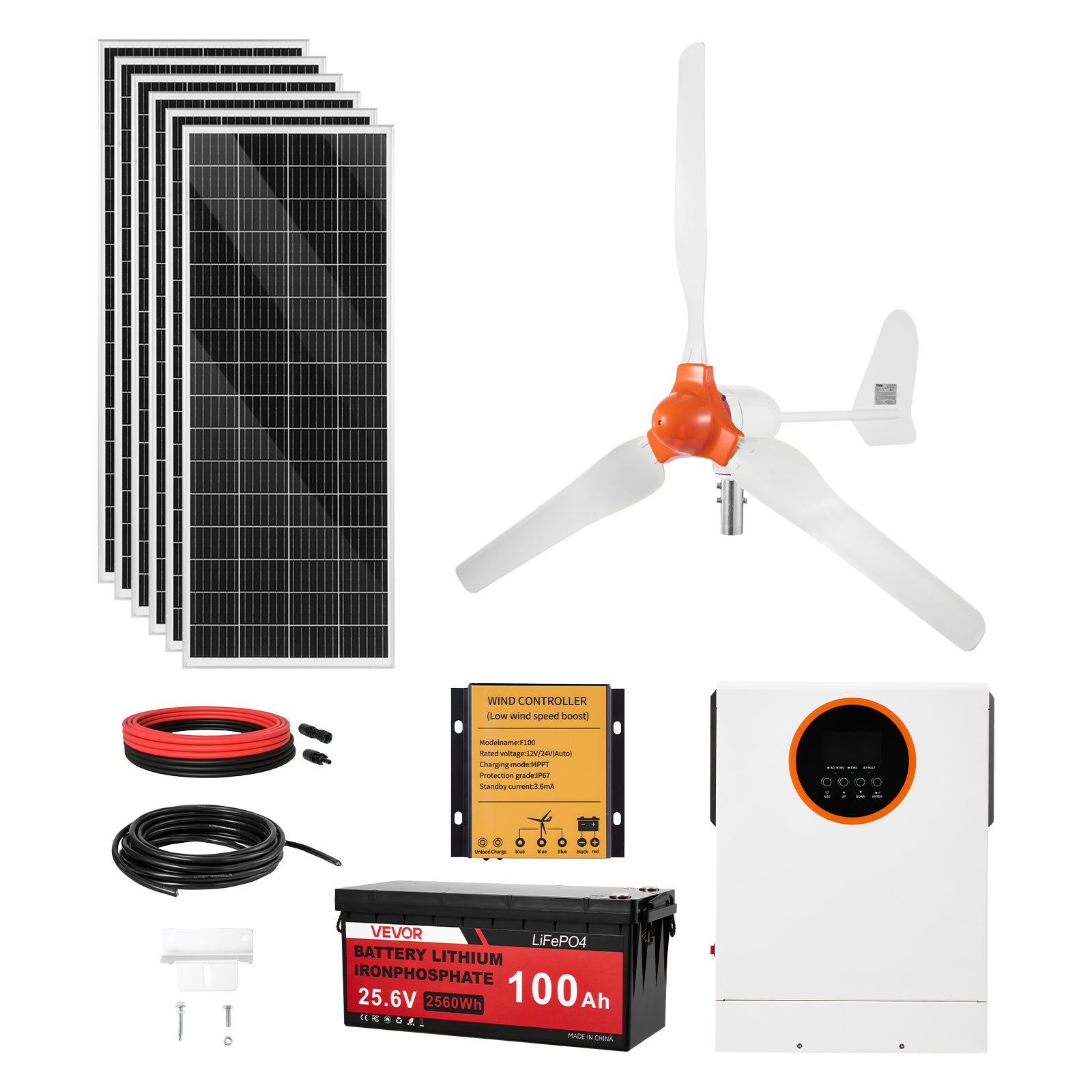 Kit energía eólica y solar VEVOR 24 V y 1000 W, 6 paneles ...