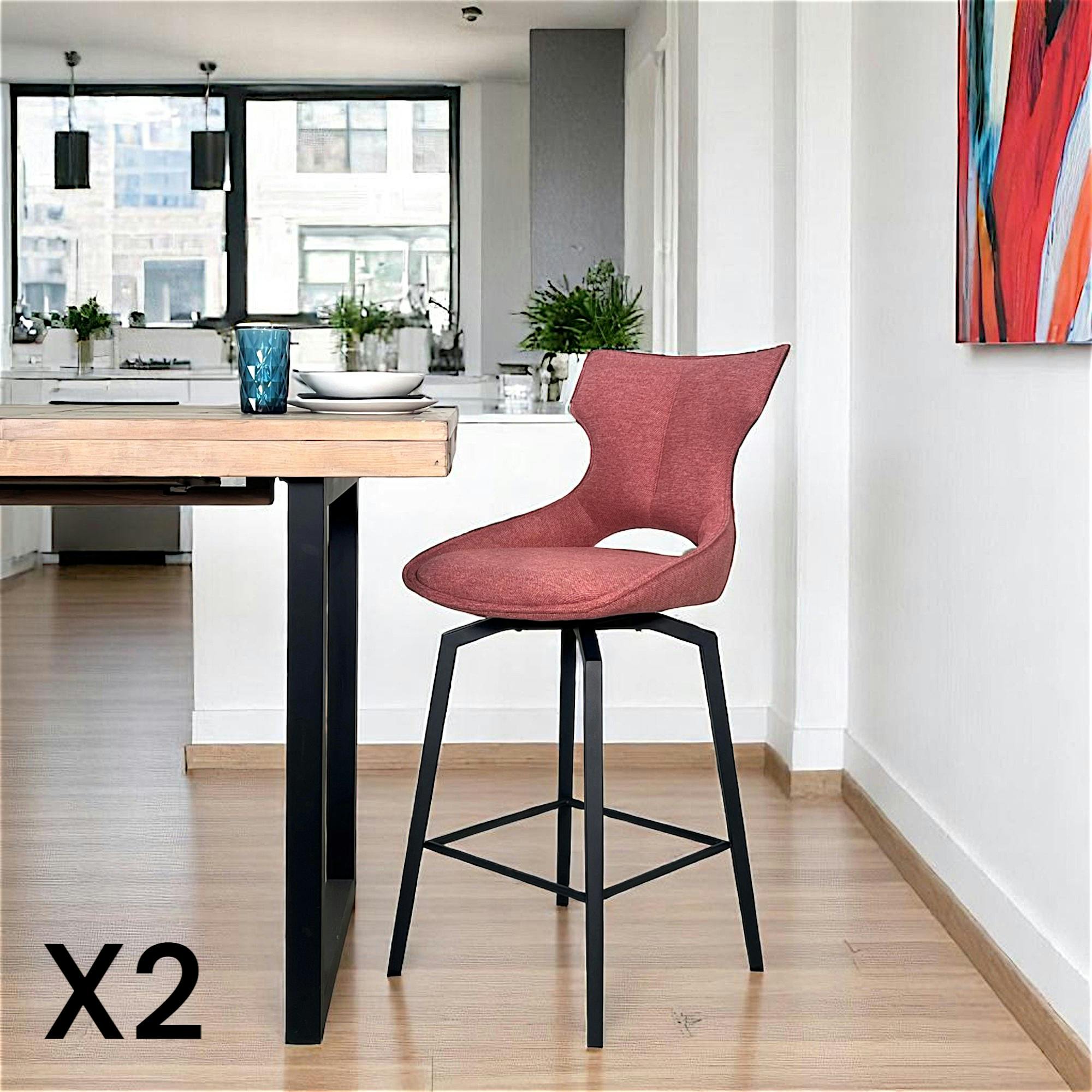 Chaise de bar pivotante tissu rose (lot de 2) LOMBARDIE | Leroy Merlin