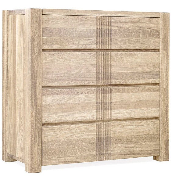 Commode en bois de chêne massif blanchi 4 tiroirs Valoria 96cm | Leroy ...