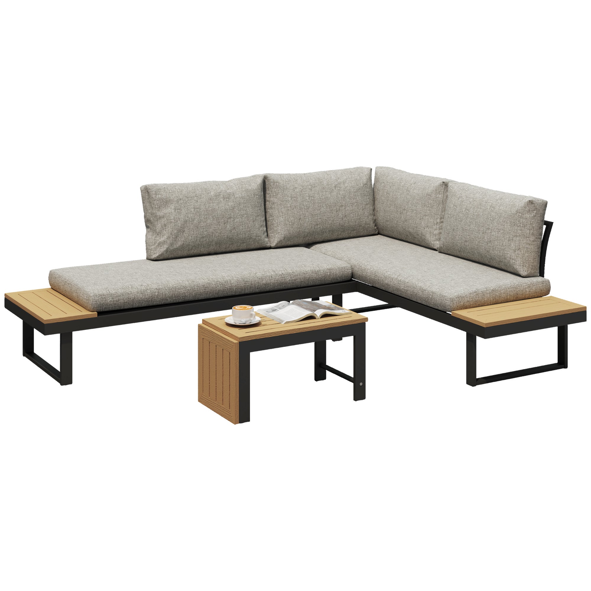 Conjunto Jardín 3 Piezas Aluminio - 2 Sofás + Mesa Centro - Gris Claro ...