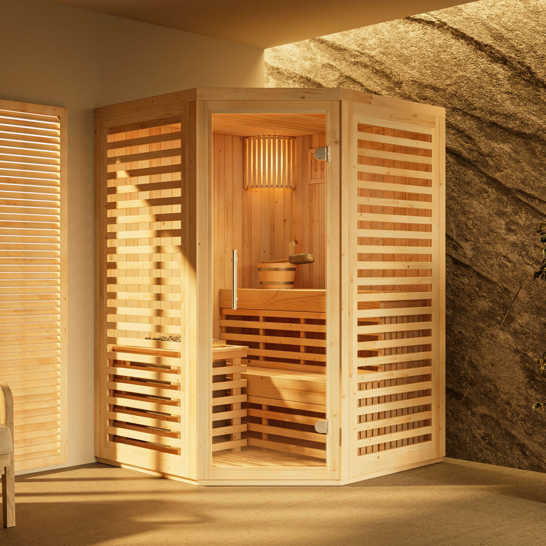 Sauna intérieur Svala FinnTherm, 1.4x1.4m dim. ext. (cas échéant incl ...