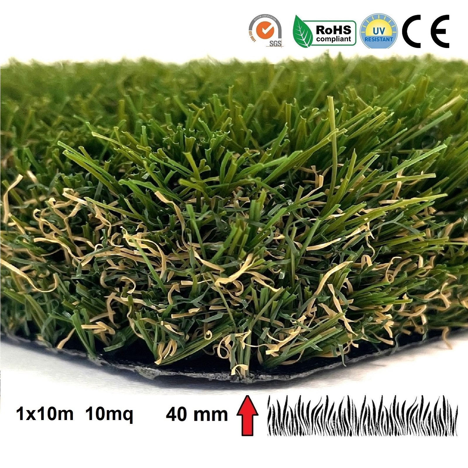 Rouleau de Gazon Pelouse Artificielle Hauteur 40 mm 1x10mt 10m² tapis d'herbe Gazon Exterieur ...