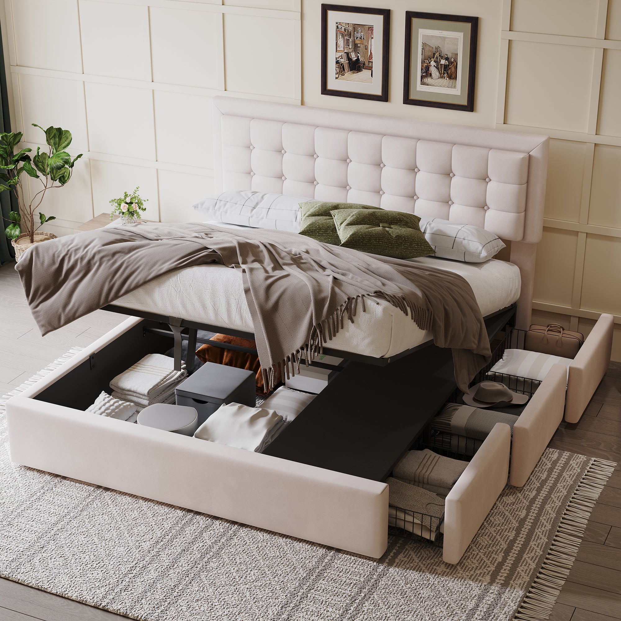 Lit 160x200 cm avec 3 tiroirs, lit coffre 160x200 cm, lit capitonné ...