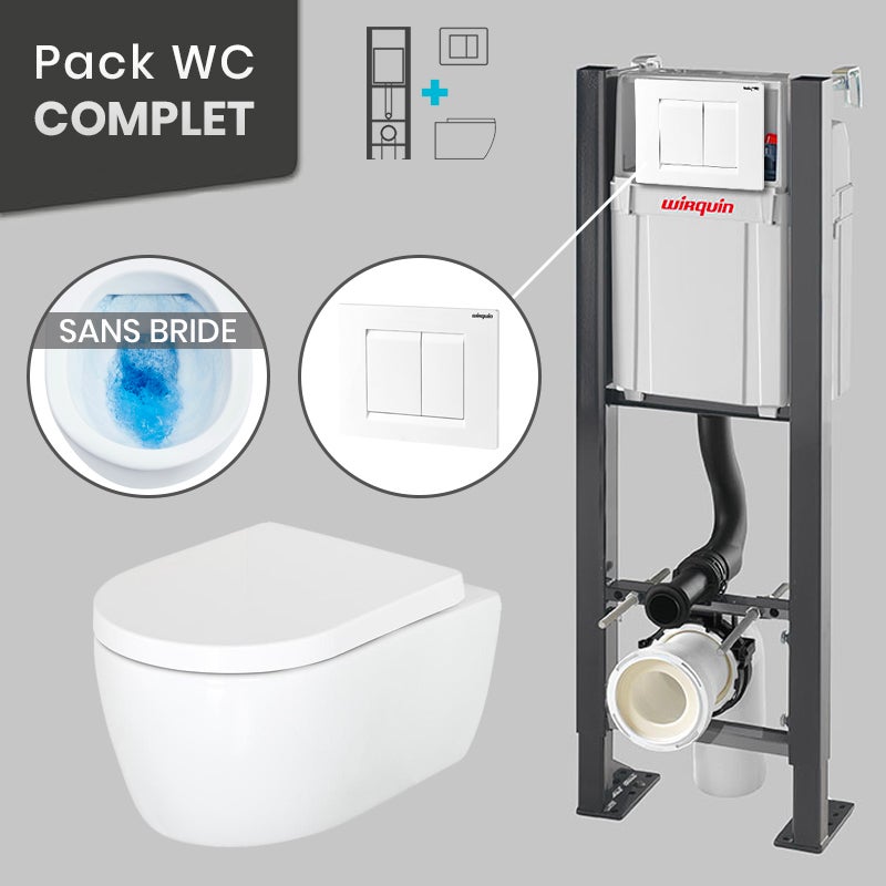 Pack WC Bâti universel Wirquin Pro + Cuvette CLARIO sans bride + Plaque ...