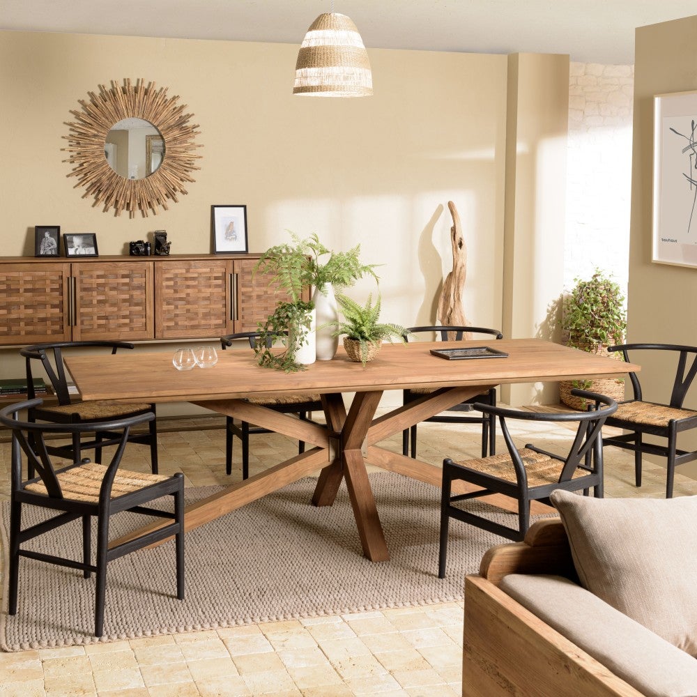 SIXTINE - Table à manger rectangulaire 240x100cm en bois teck recyclé ...