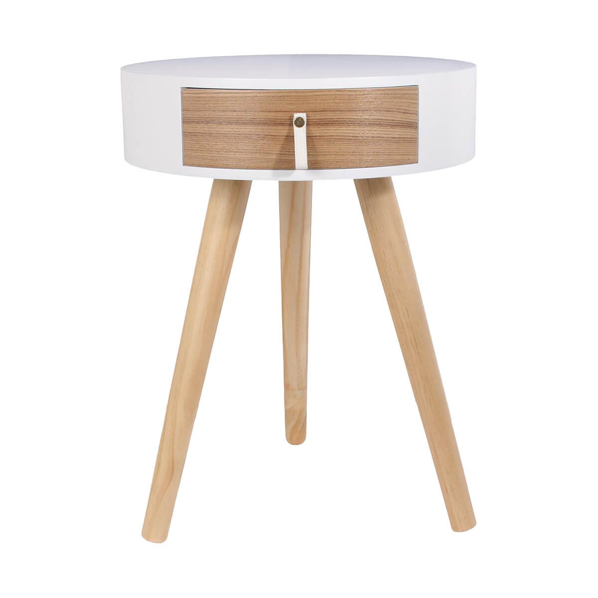 Chevet Rond 1 Tiroir Blanc et Effet Bois Style Scandinave Vintage ...