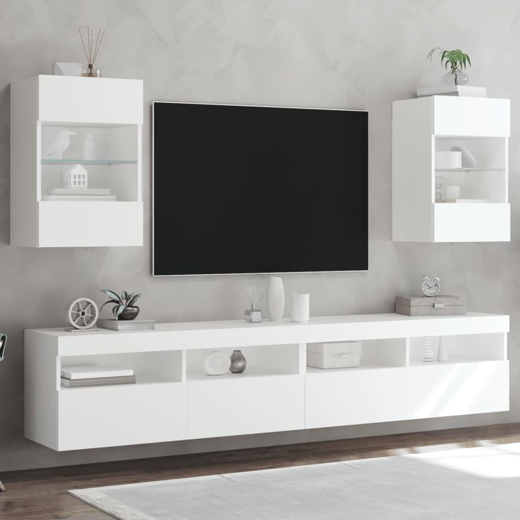 Muebles de TV de pared con luces LED 2 uds blanco 40x30x60,5 cm | Leroy ...