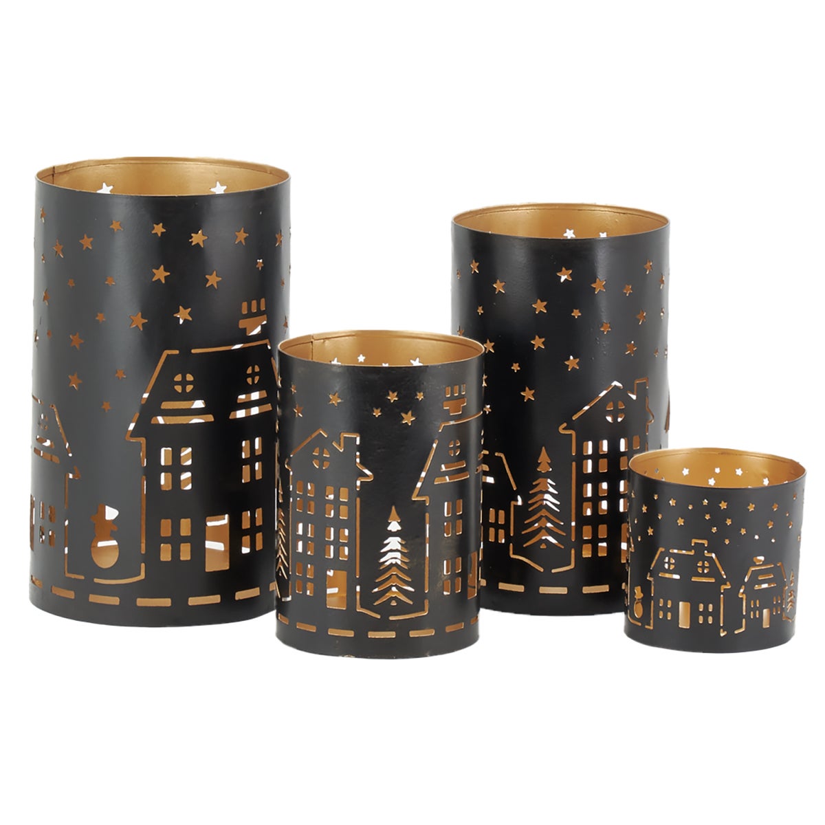 Photophores en métal noir et doré Maison (lot de 4) Aubry Gaspard ...