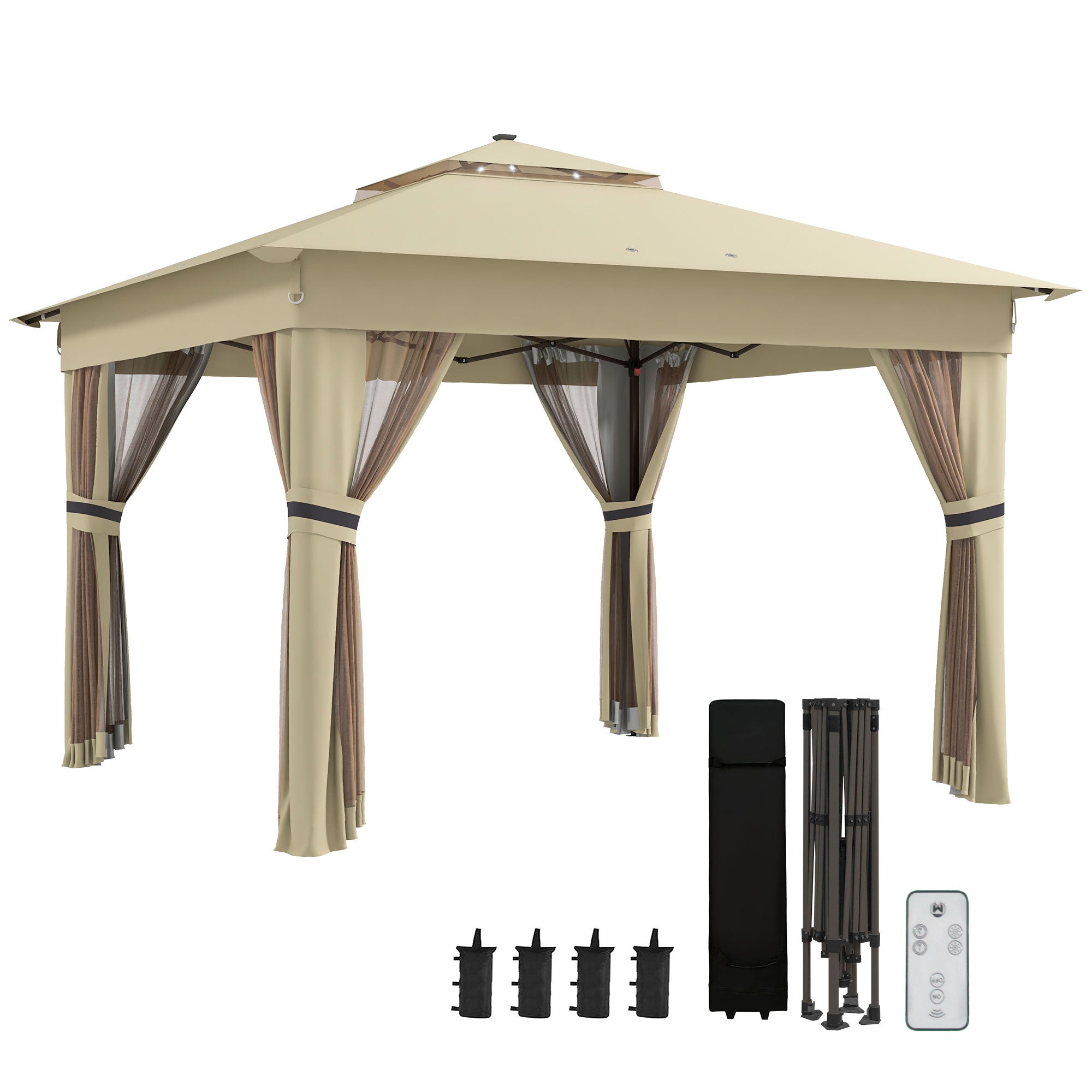 Gazebo pliant démontable 3,3x3,3 m, sac, LED, double auvent ...