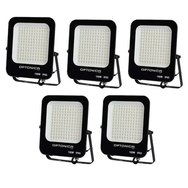 Lot de 5 Projecteurs LED 100W Noir Étanche IP65 9000lm 477W Blanc du ...