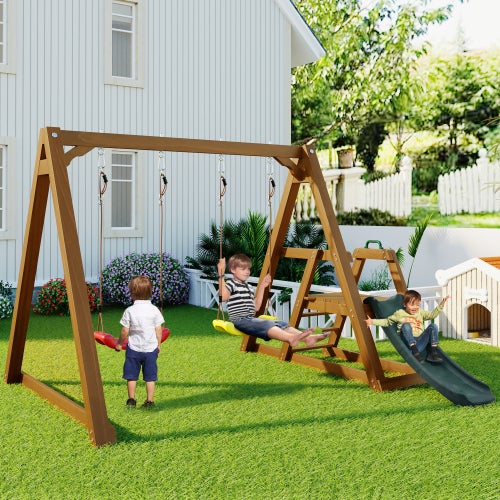 Altalena per Bambini da Esterno in Legno | 2 Altalene + Scivolo + Scala ...