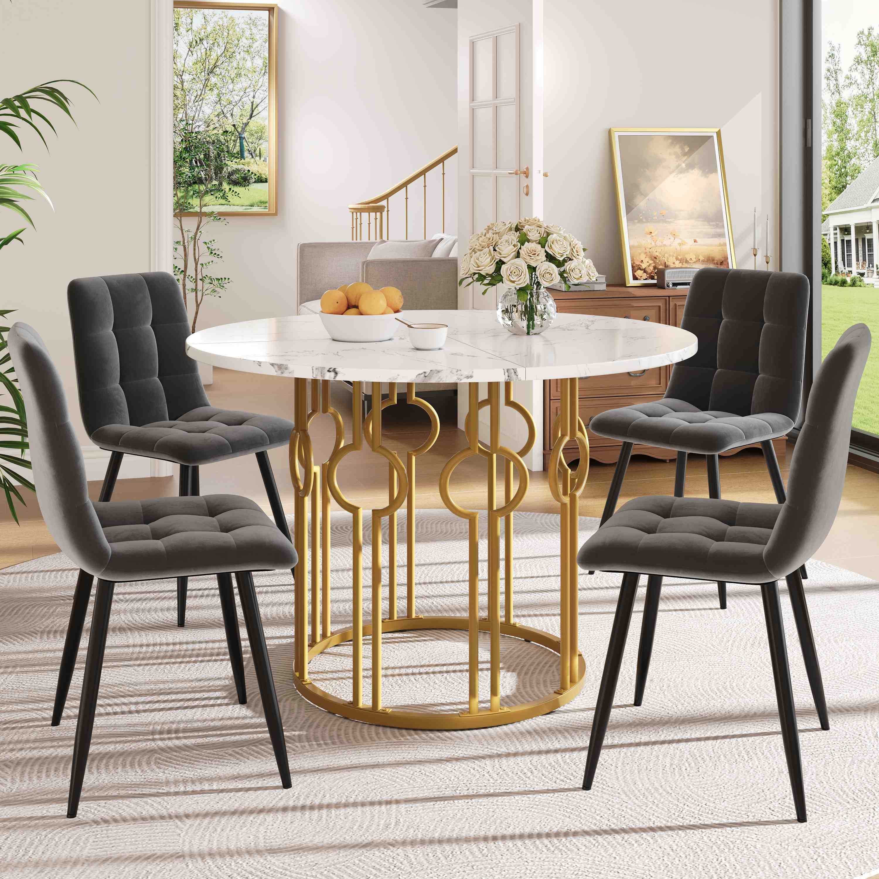 Ensemble de table à manger 5 pièces - Table ronde 100 cm avec 4 chaises ...