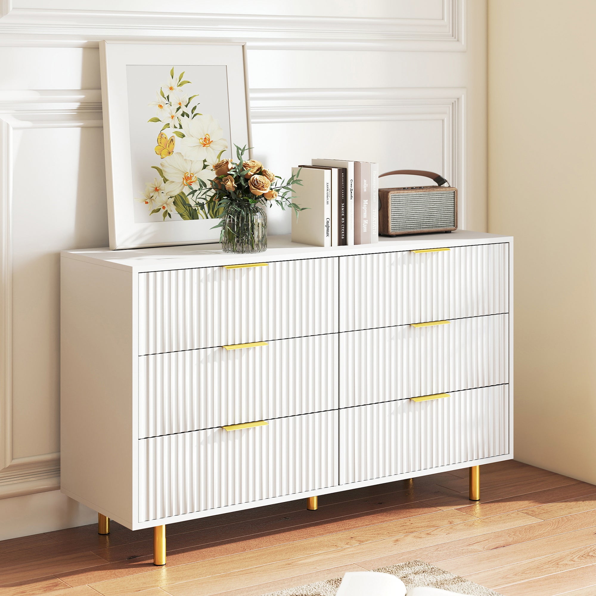 Commode 6 tiroirs blanc 120 cm - Buffet moderne - Rangement pratique ...