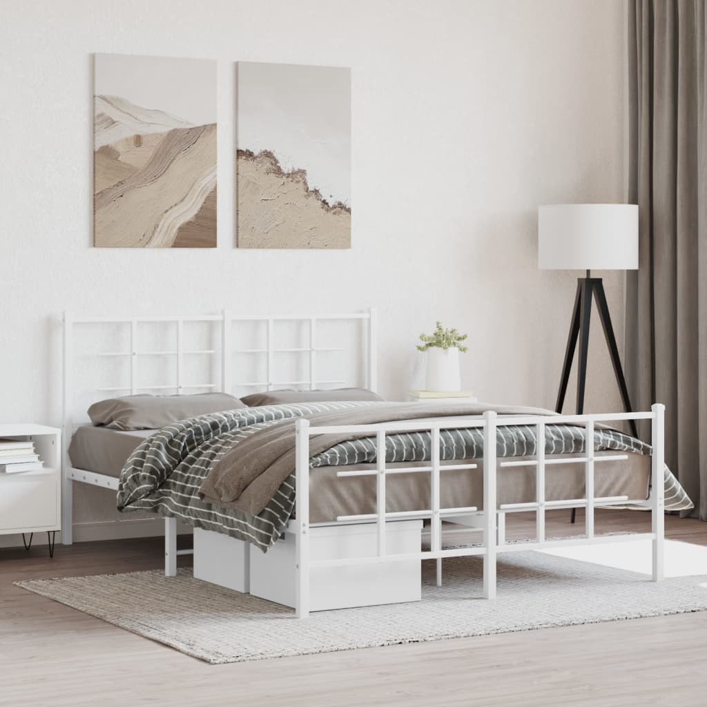 Estructura De Cama De Metal Con Cabecero pie De Cama Blanco 135x190cm estructura-de-cama-de-metal-con-cabecero-pie-de-cama-blanco-135x190cm