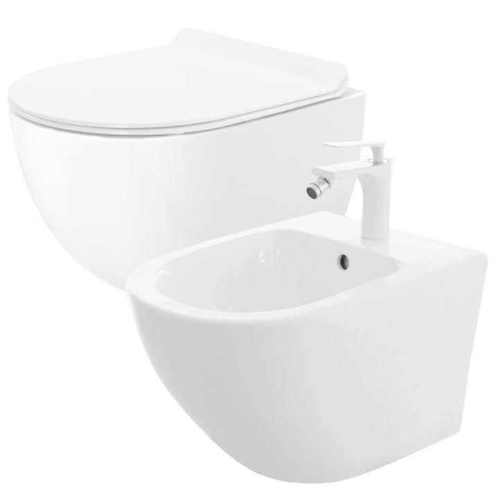 CUVETTE WC SUSPENDUE REA CARTER WHITE + BIDET CARTER MINI 49,5X36,5X32 ...