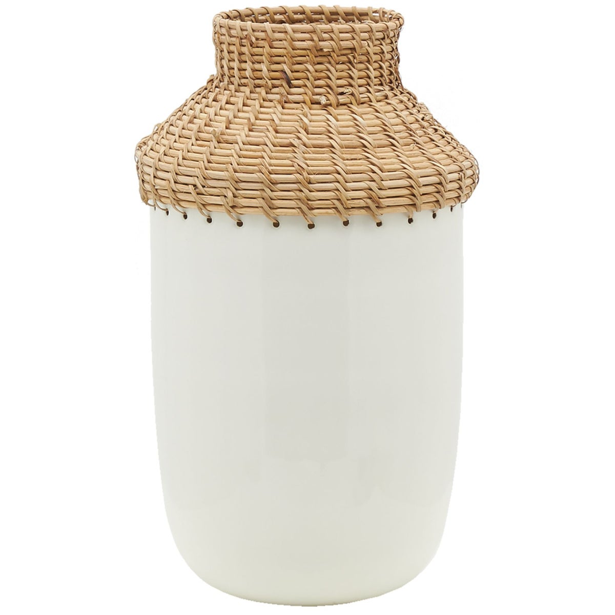 Vase en métal blanc et rotin Grand modèle Aubry Gaspard | Leroy Merlin