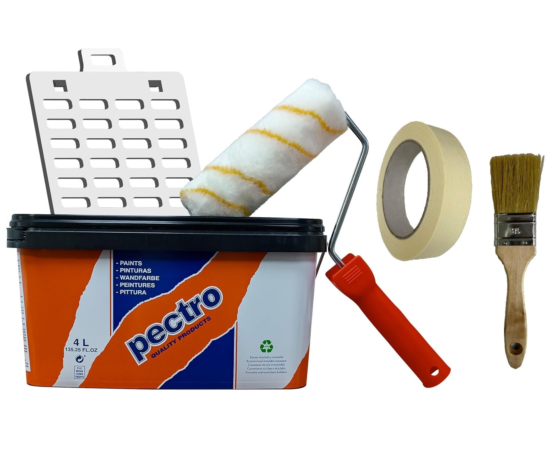 PECTRO Set Peinture blanche mur et plafond 4 Litres Inclut Rouleau ...