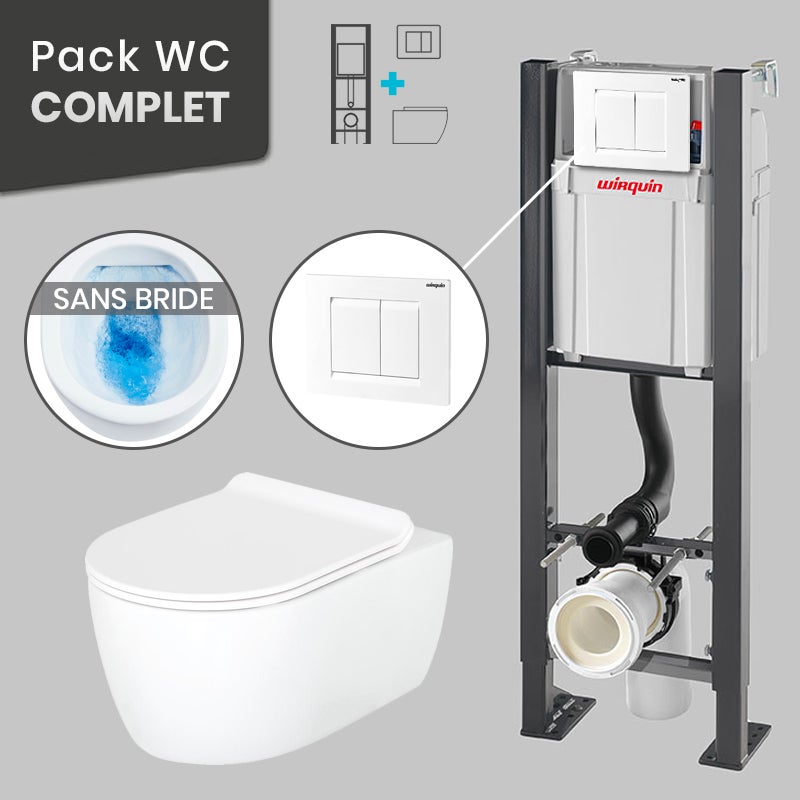 Pack WC Bâti universel Wirquin Pro + Cuvette SANEO sans bride + Plaque ...