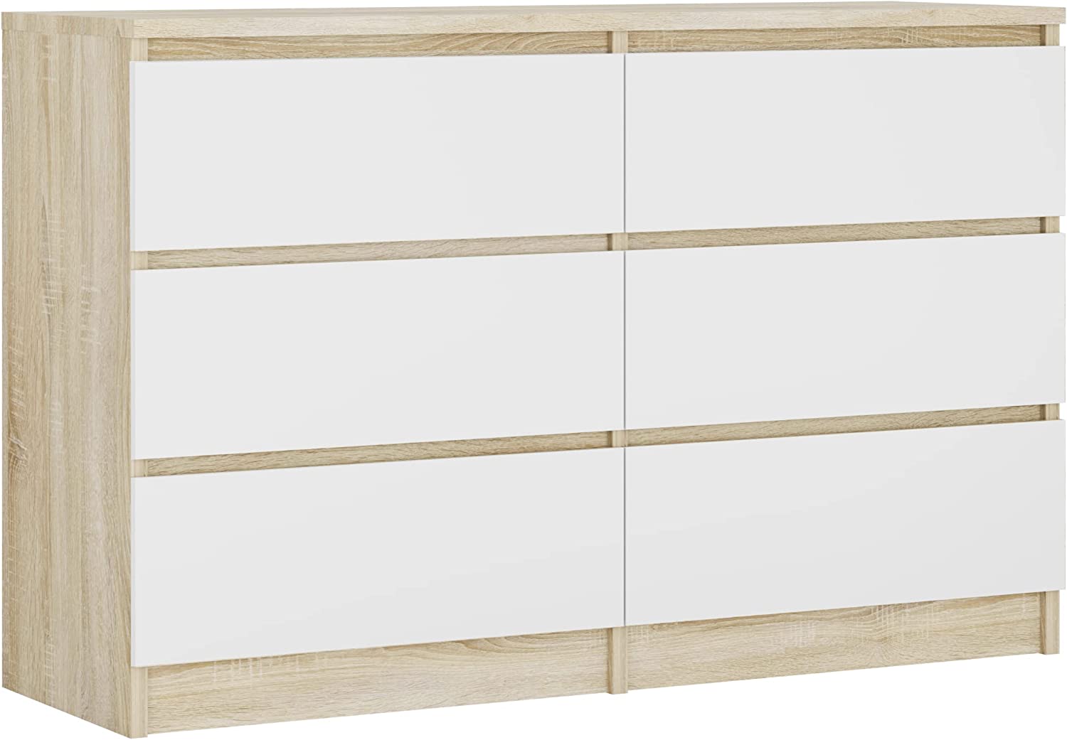 Commode 6 Tiroirs : Chêne Sonoma / Blanc Mat, 120 x 39 x 79 cm | Leroy ...