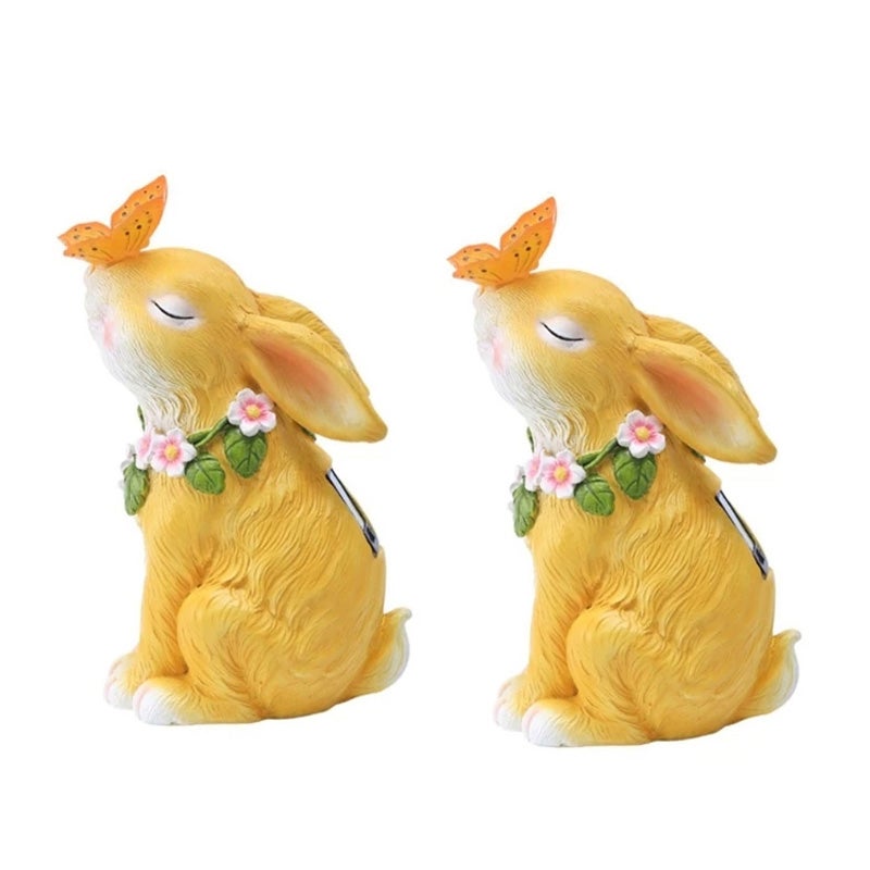 Statue de jardin à lumière solaire en forme de lapin,2 pcs, Figurines d ...
