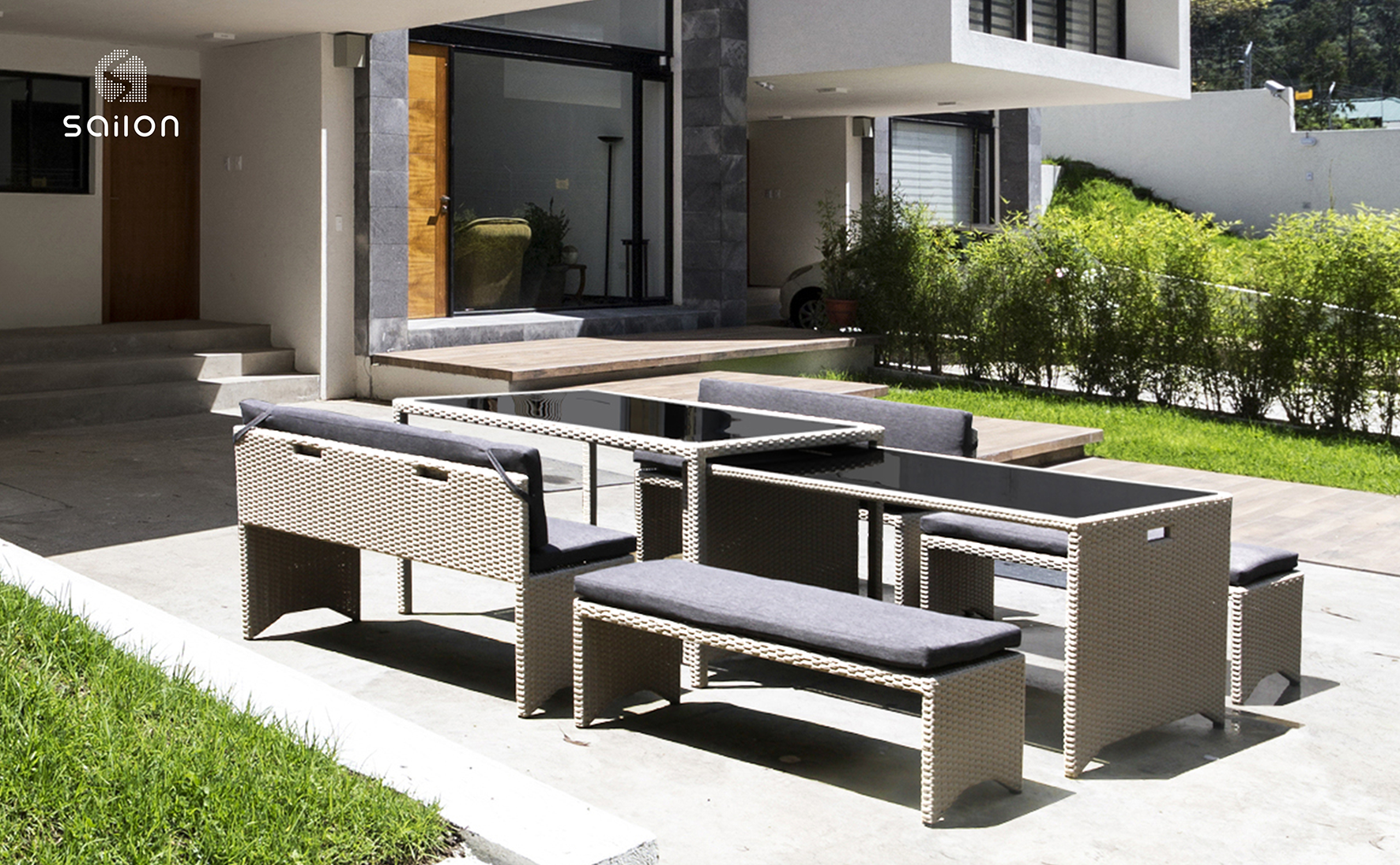 BOSTON BENCH - SALON LUNCH ENCASTRABLE 6 PIECES FAIBLE ENCOMBREMENT ...