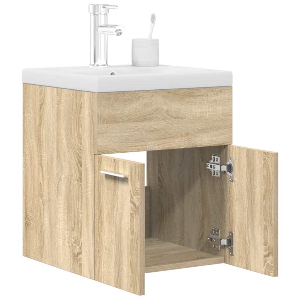 Mueble de ba?o con lavabo incorporado y grifo roble Sonoma | Leroy Merlin