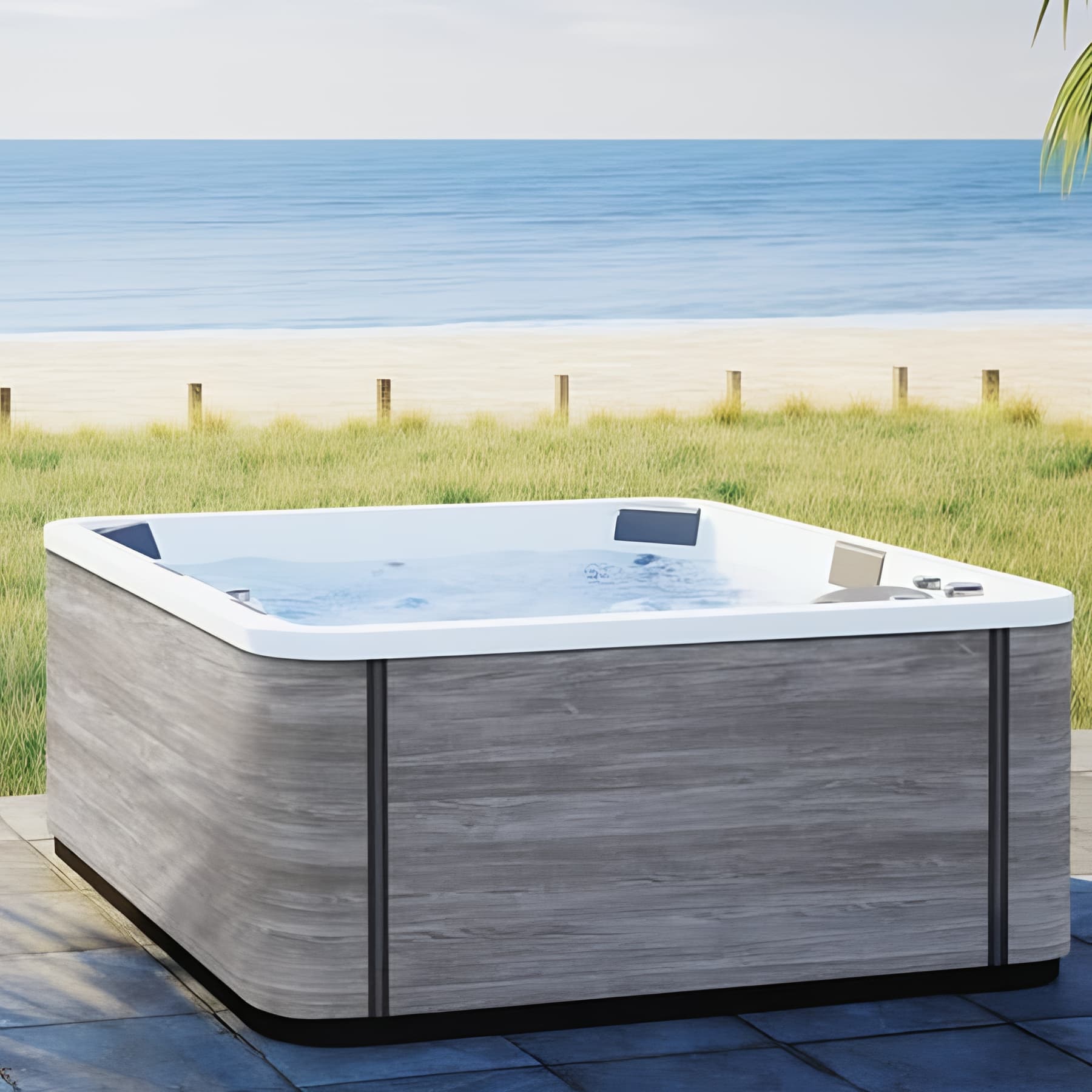 SPA 5 posti HAPPY SPA4 copertura termica, cromoterapia e ponte in legno ...