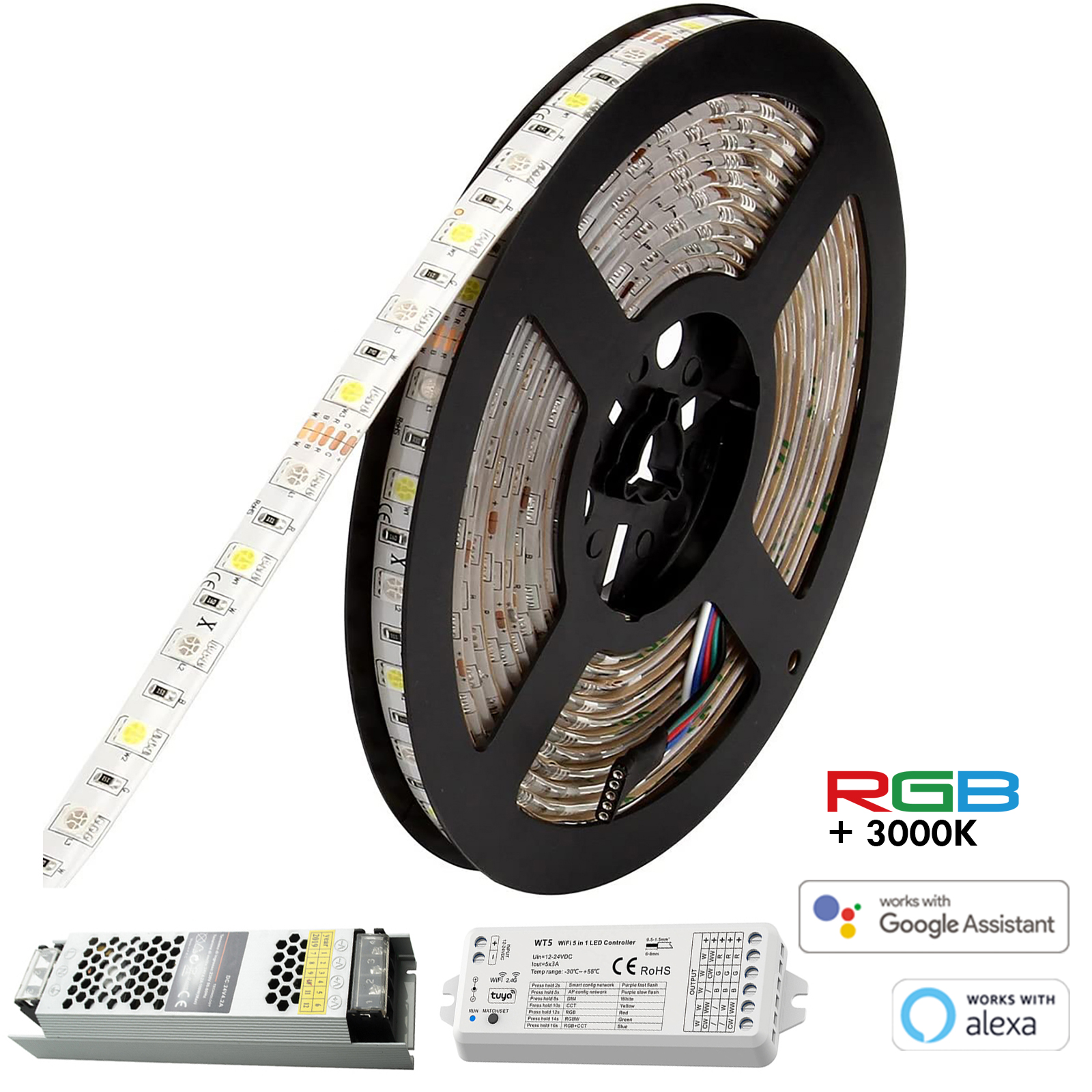 Set strip smart WiFi strip led RGBW RGB 3000K dimmable control APP ...