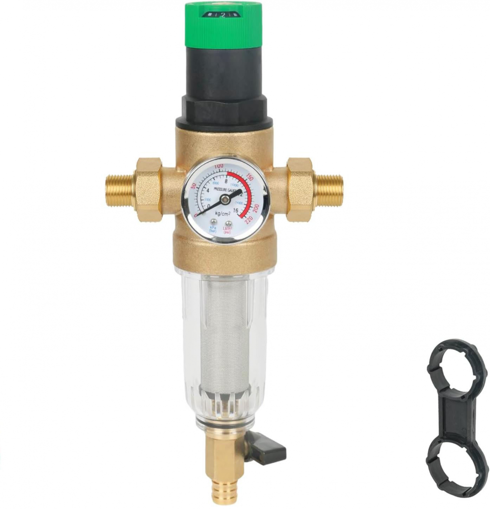 Filtro de retrolavado 1", con manómetro, reductor de presión, prefiltro ...