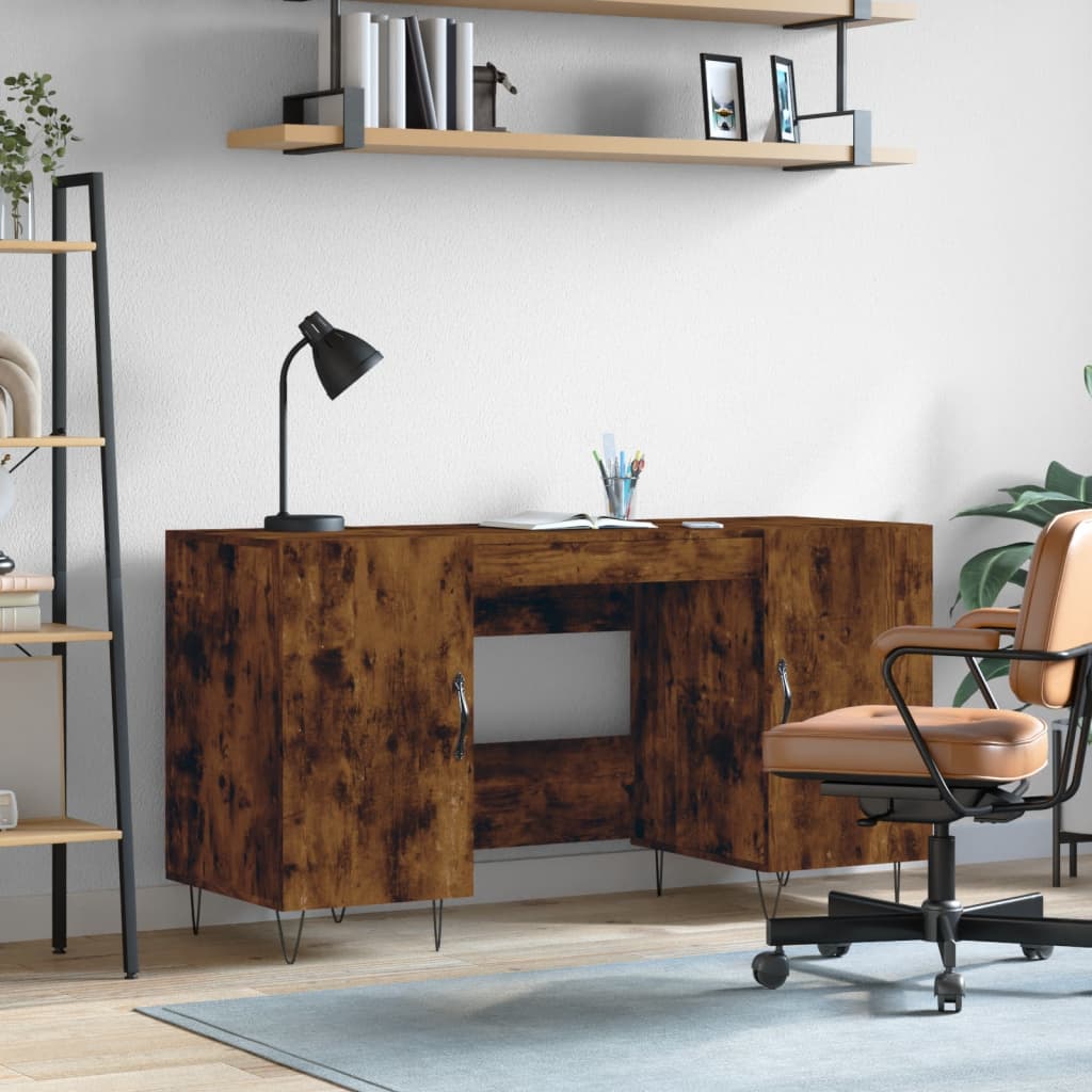 Escritorio roble ahumado 140x50x75 cm madera contrachapada | Leroy Merlin