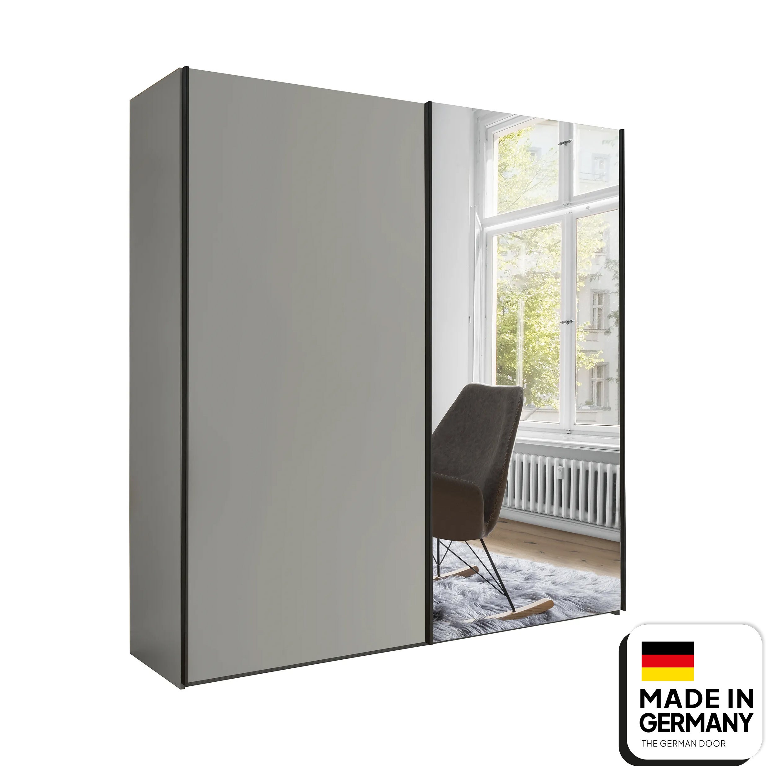 ARMOIRE BREMEN 2 PORTES COULISSANTES FAÇADE GRIS PIERRE ET MIROIR ...