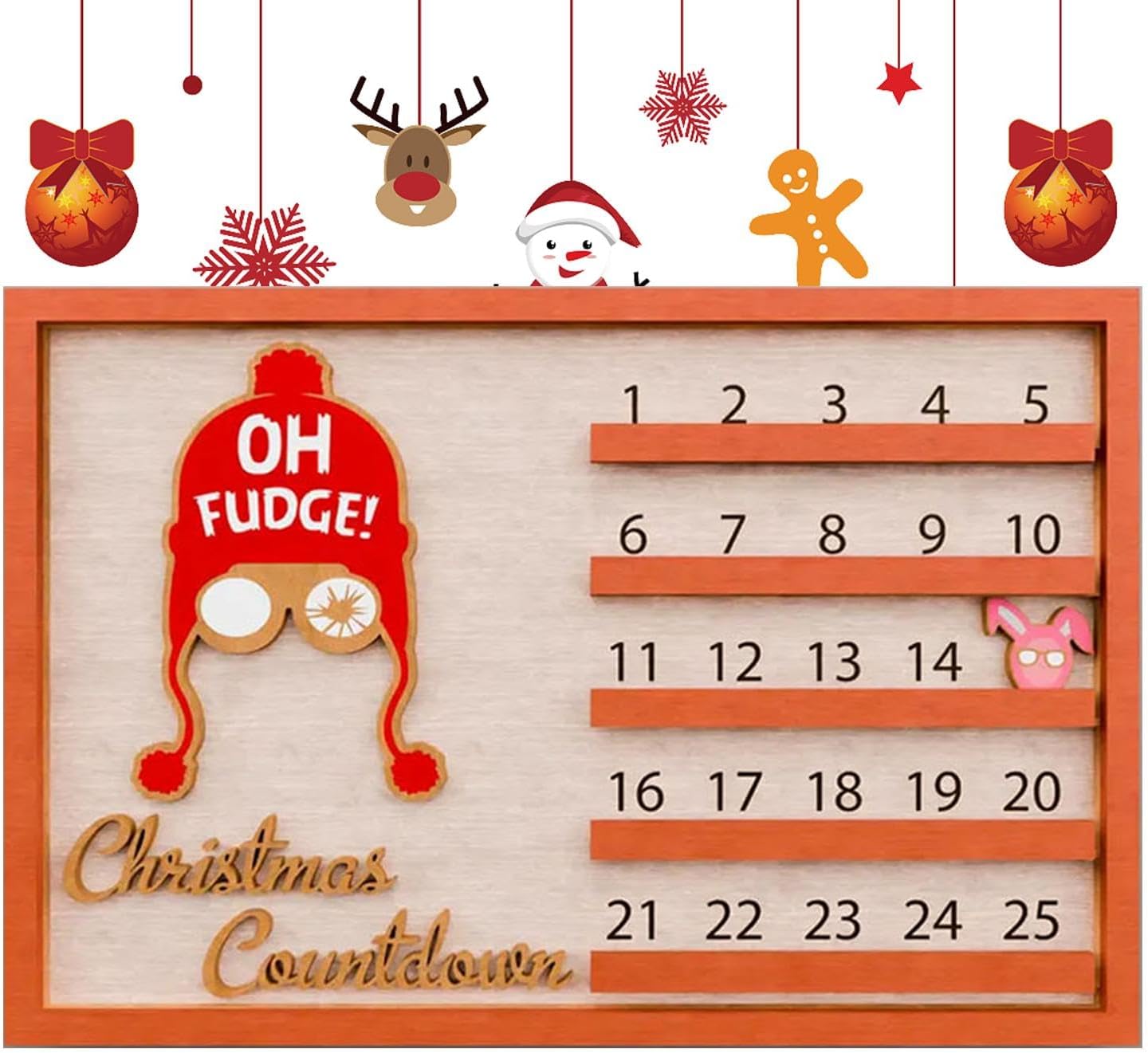 Calendrier de compte à rebours de Noël, décor en bois, chiffres et ...