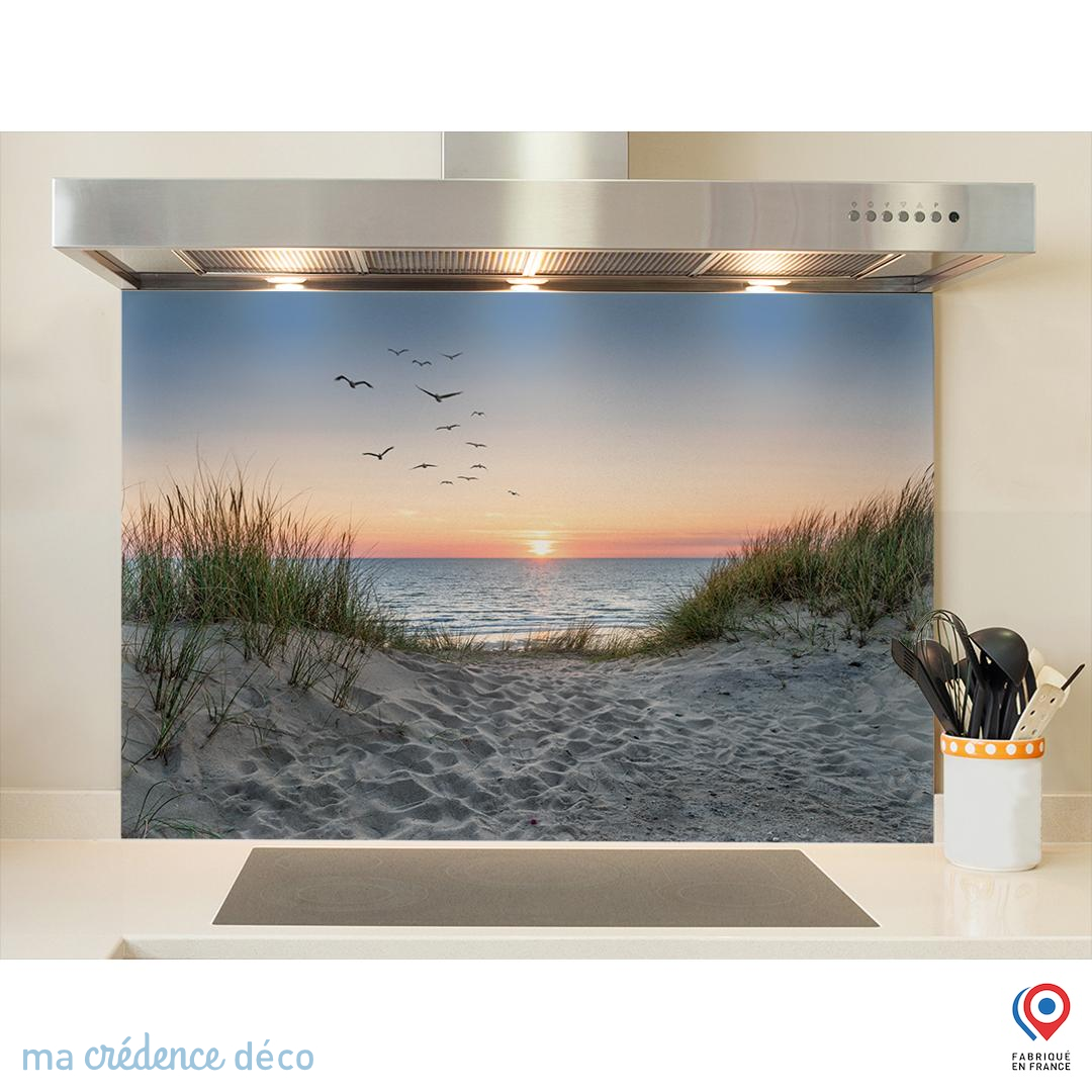 Crédence cuisine fond de hotte Dunes et mouettes 3 - Verre trempé - L ...