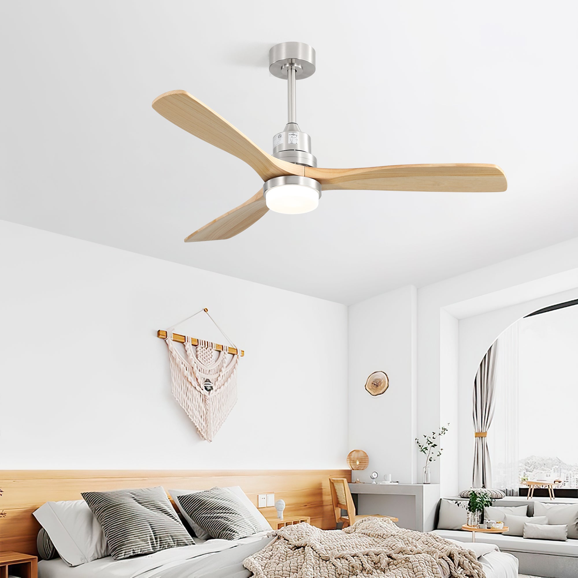 Ventilateur de plafond 132 cm avec LED, 3 pales en bois massif ...