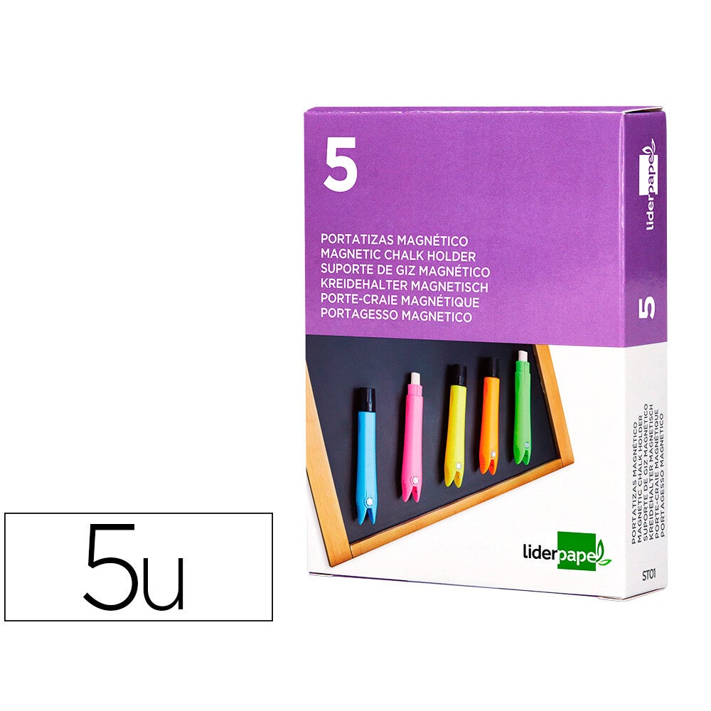 Liderpapel porte-craie en plastique magnetique - pack de 5 coloris ...