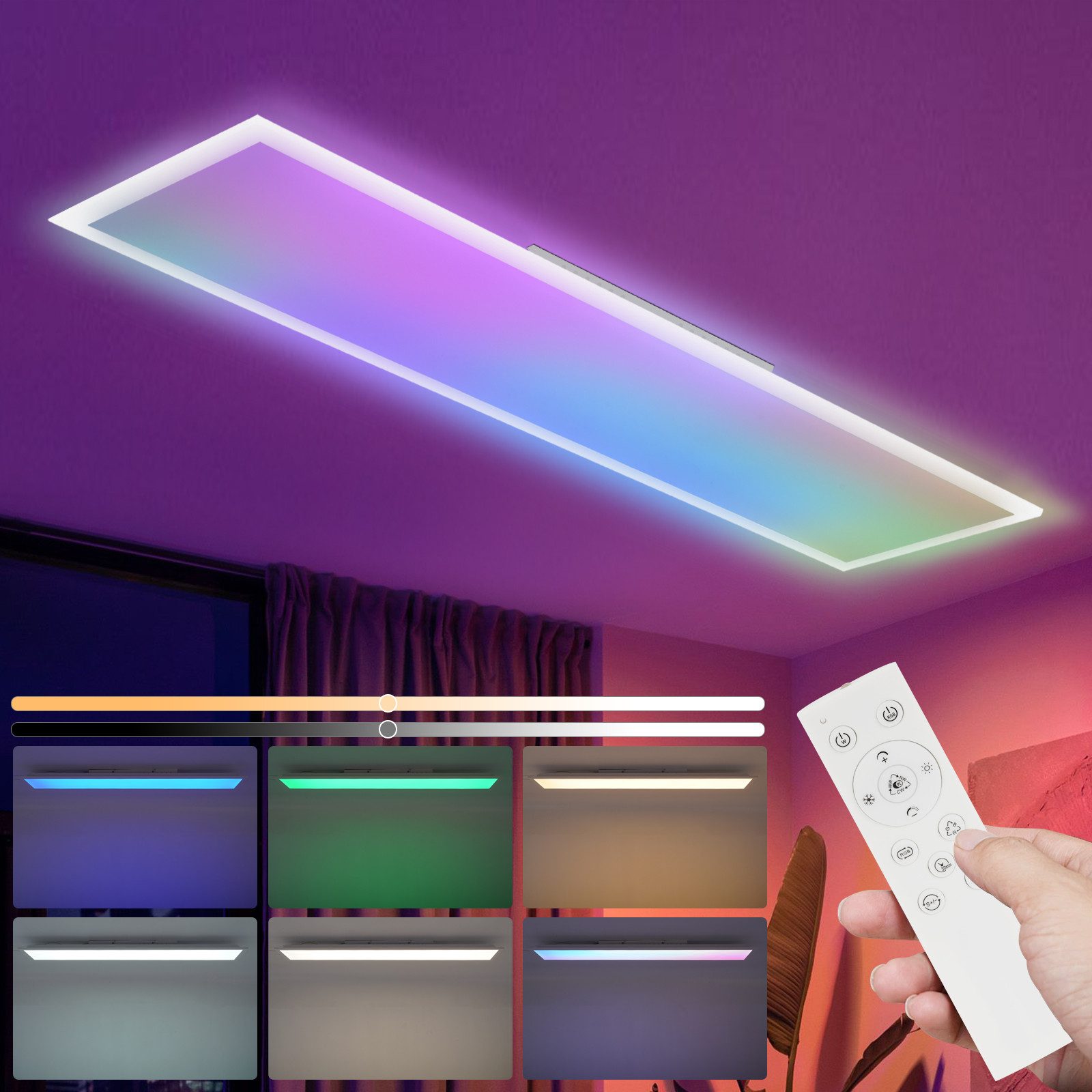 NETTLIFE Panneau LED 100 x 25 cm variable, long éclairage RVB à ...