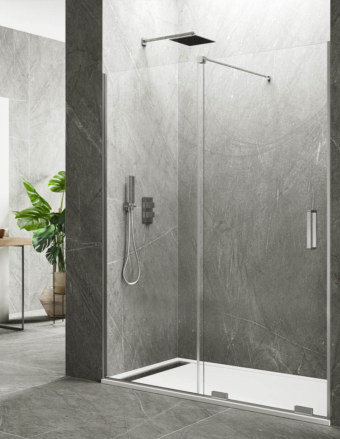 Mampara de ducha Frontal ALLSTONE KERES 1+1, sin perfil 175-180 cm ...