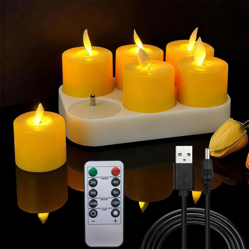 Set de 6 velas LED recargables sin humo con efecto parpadeante y mando ...