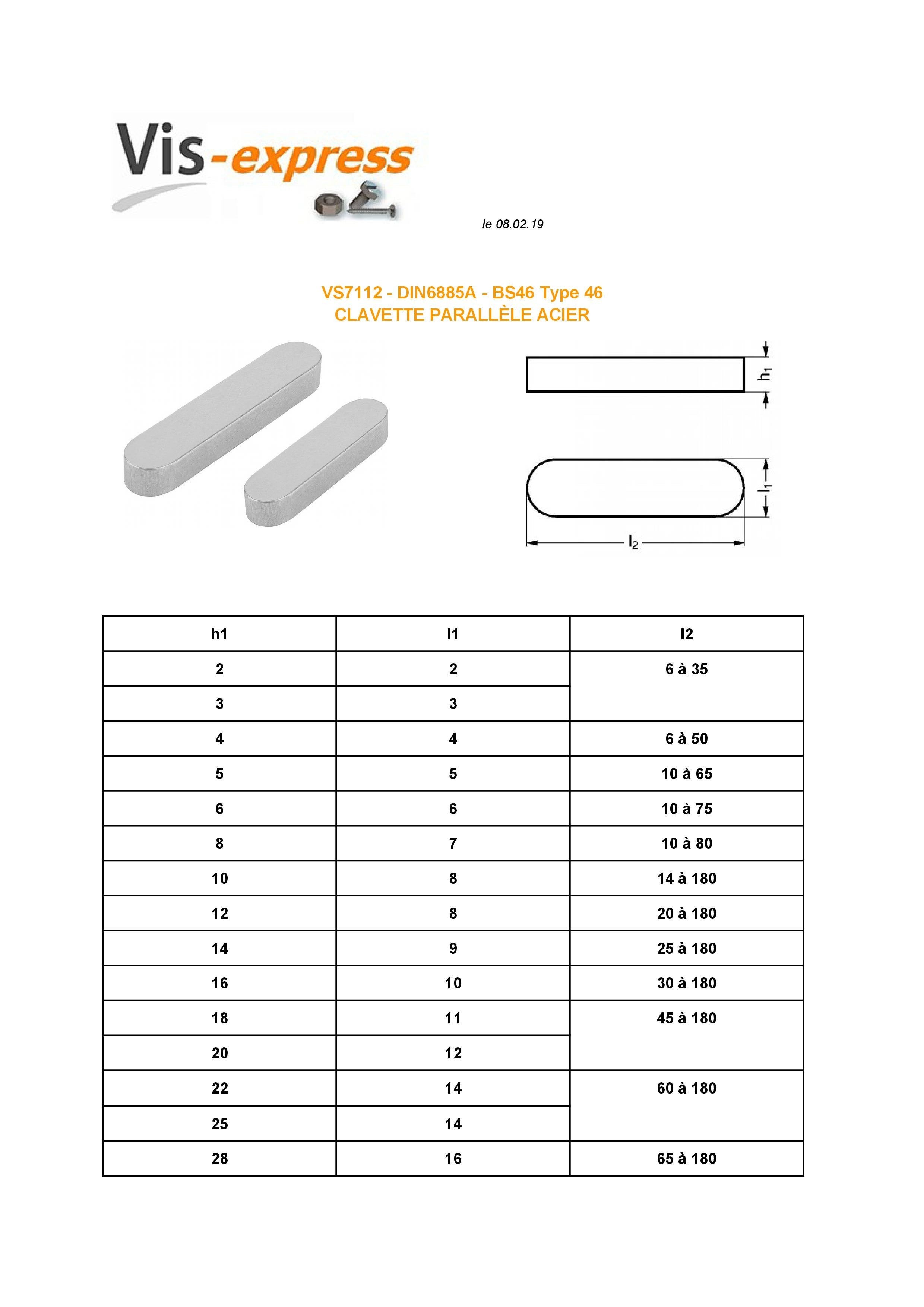 Clavette parallèle Acier 6X6 Longueur 70 - 100 pièces | Leroy Merlin
