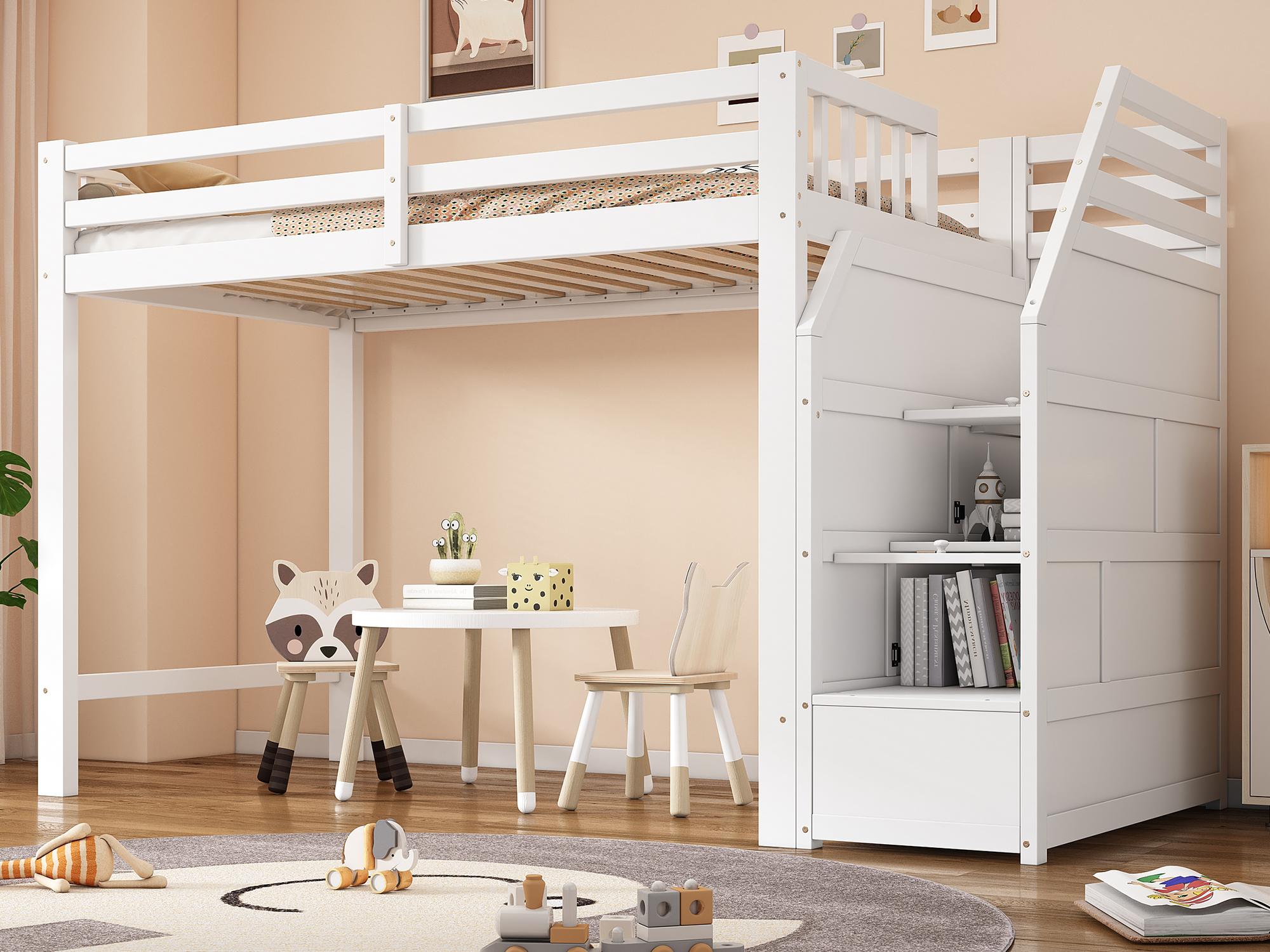 Letto a soppalco in legno 90x200 cm - con barriere e scale contenitore ...