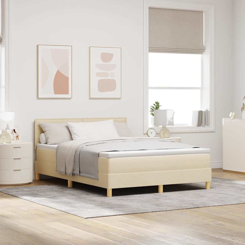 Cama tipo Box Spring con cojín Manual Crema 140 x 190 cm tela vidaXL ...