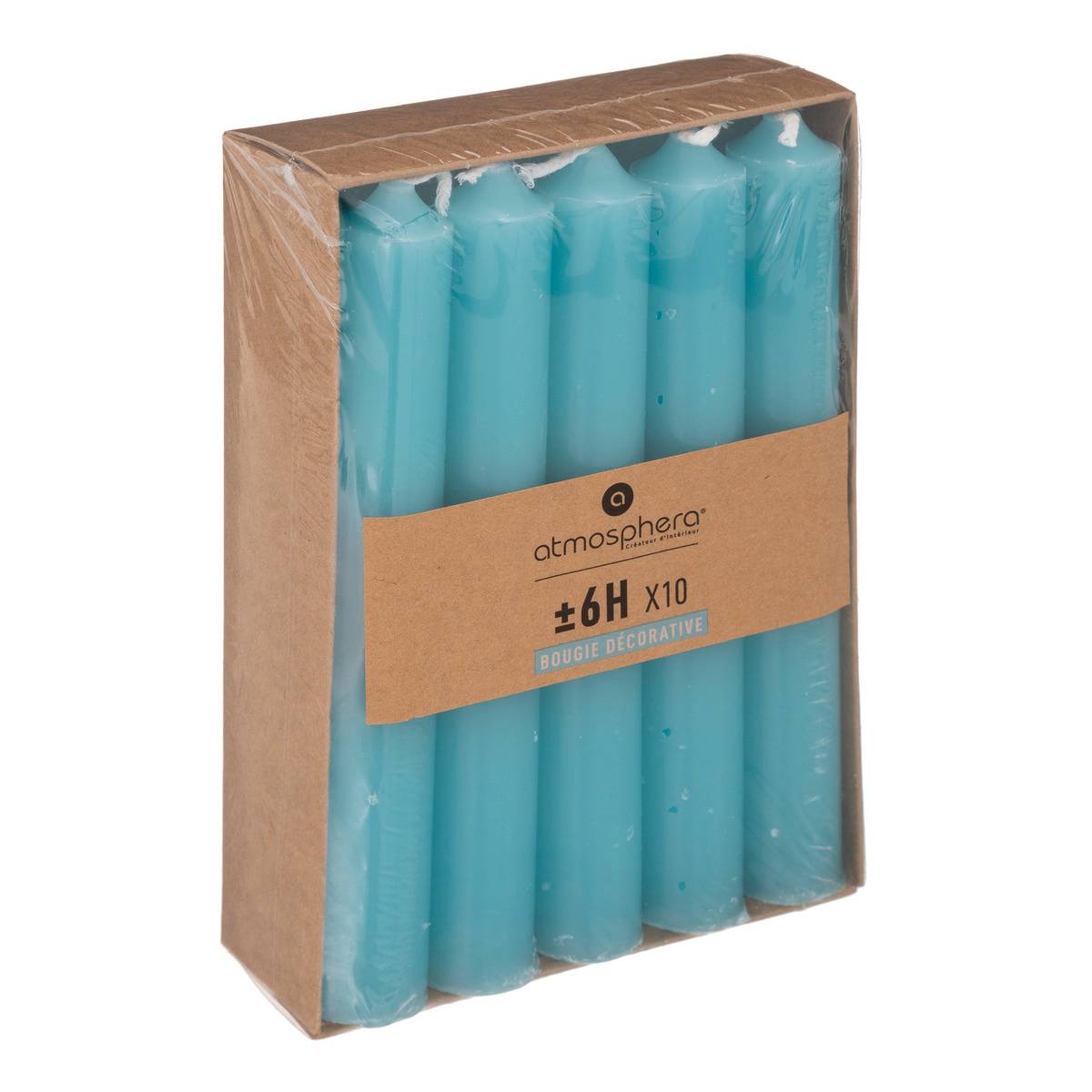 Lot de 10 bougies bâtons - bleu turquoise - 45g - Atmosphera créateur d ...