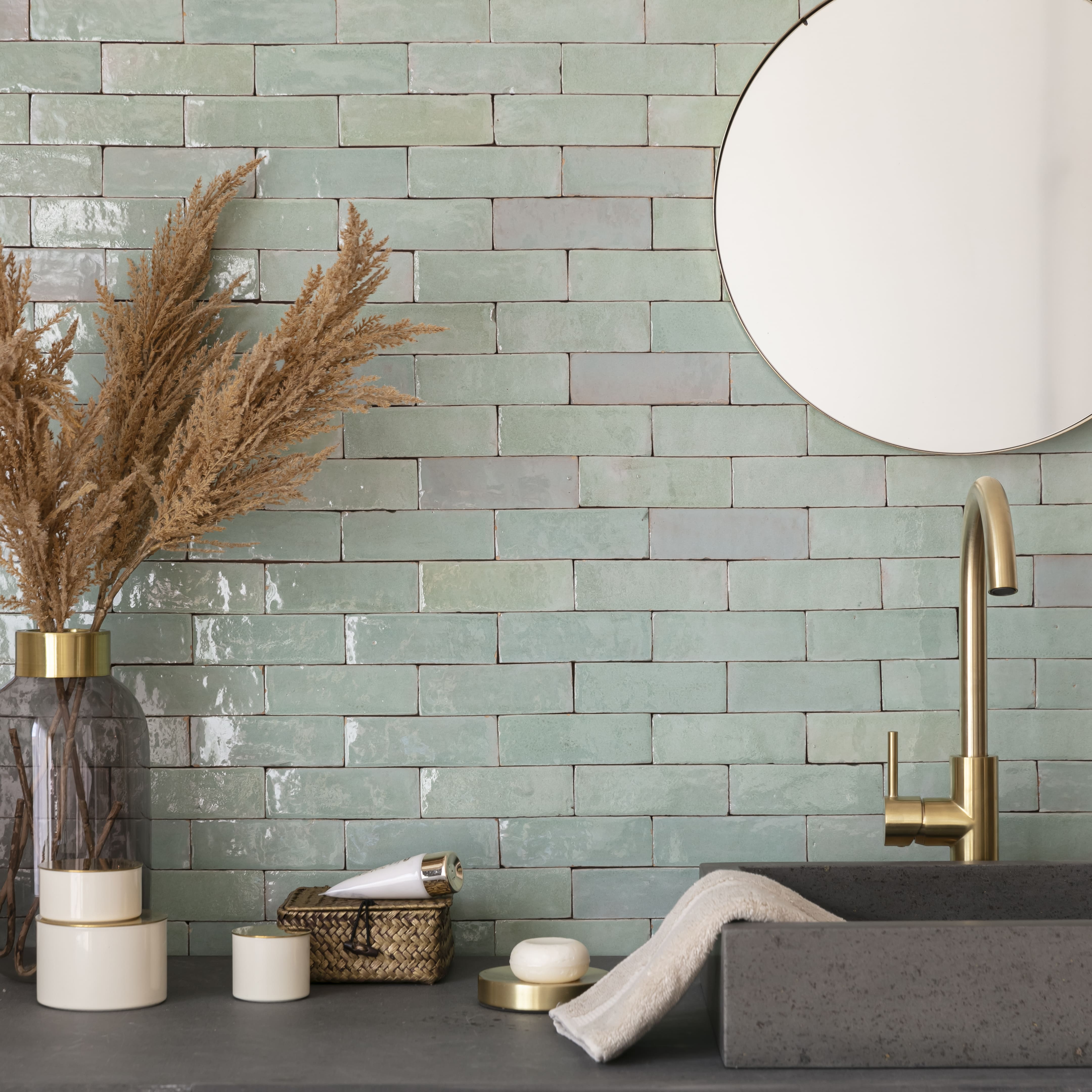 Zellige Marocain Artisanal Véritable - Bleu Lagon 5x15 cm - Terre cuite ...