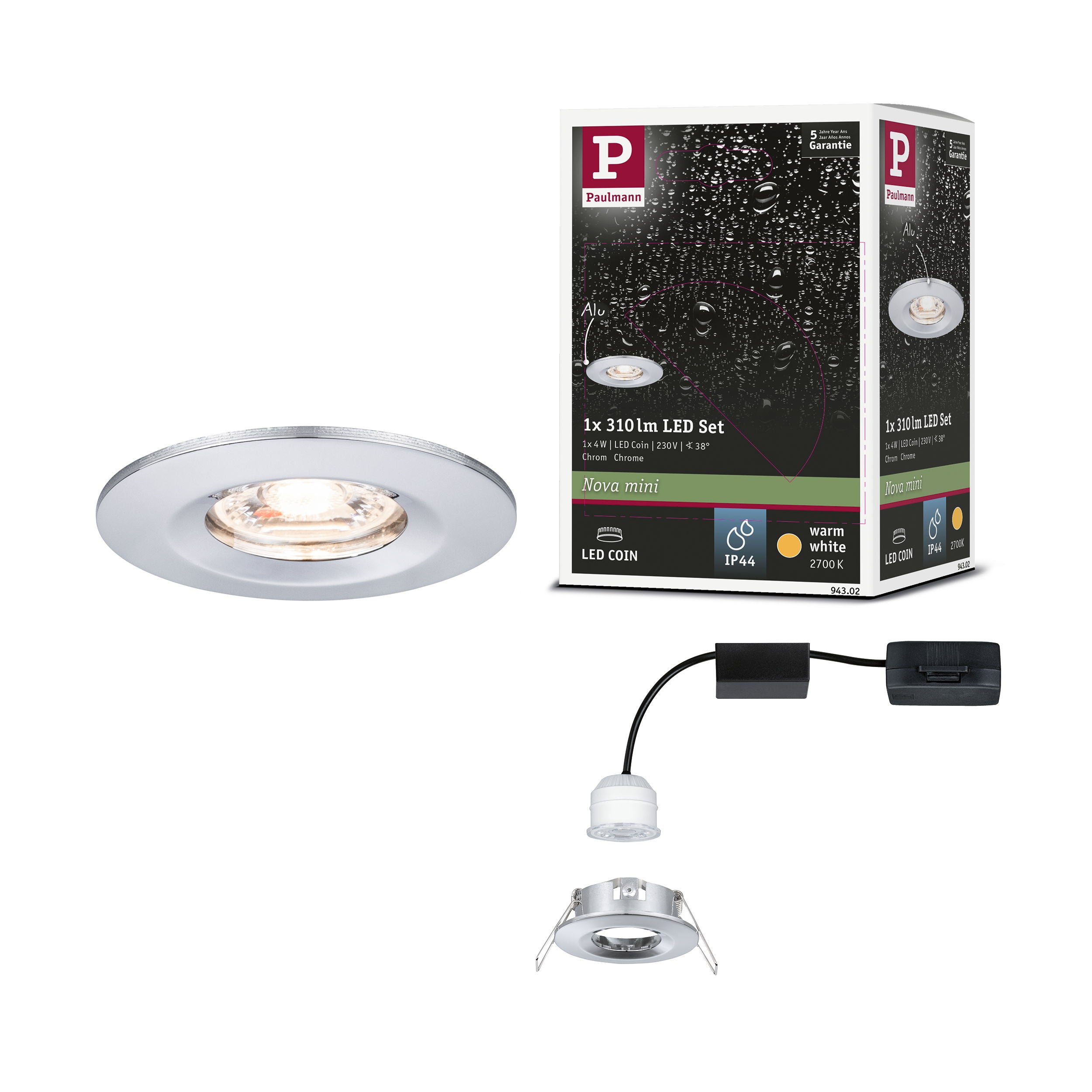 Spot encastré LED Nova Mini Coin Luminaire individuel fixe IP44 rond ...