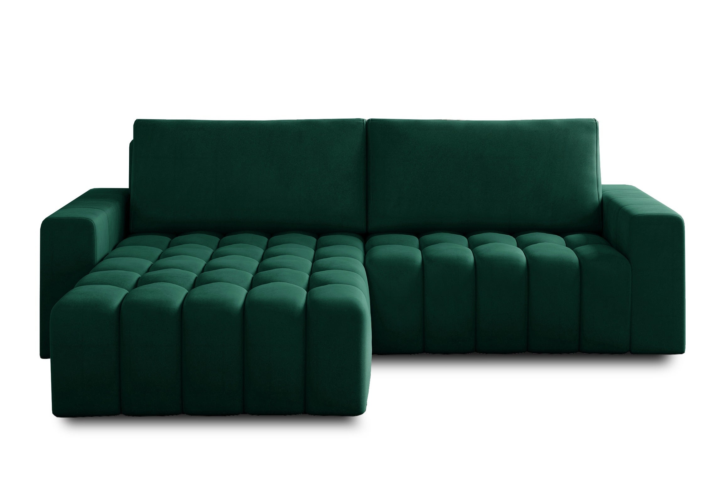 Canapé convertible design velours matelassé vert impérial angle gauche ...