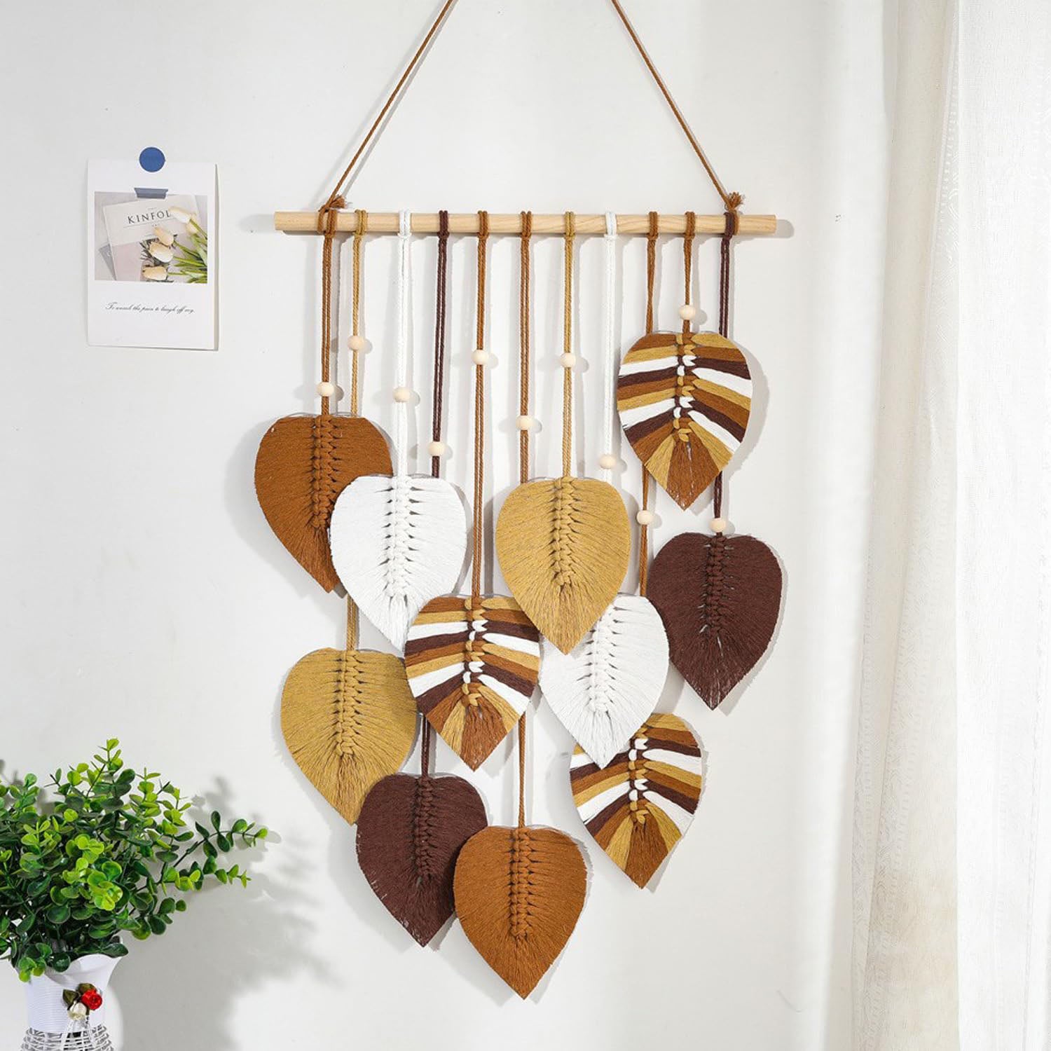 Tapiz de pared bohemio, tejido a mano, diseño de hojas, en cuerda de ...