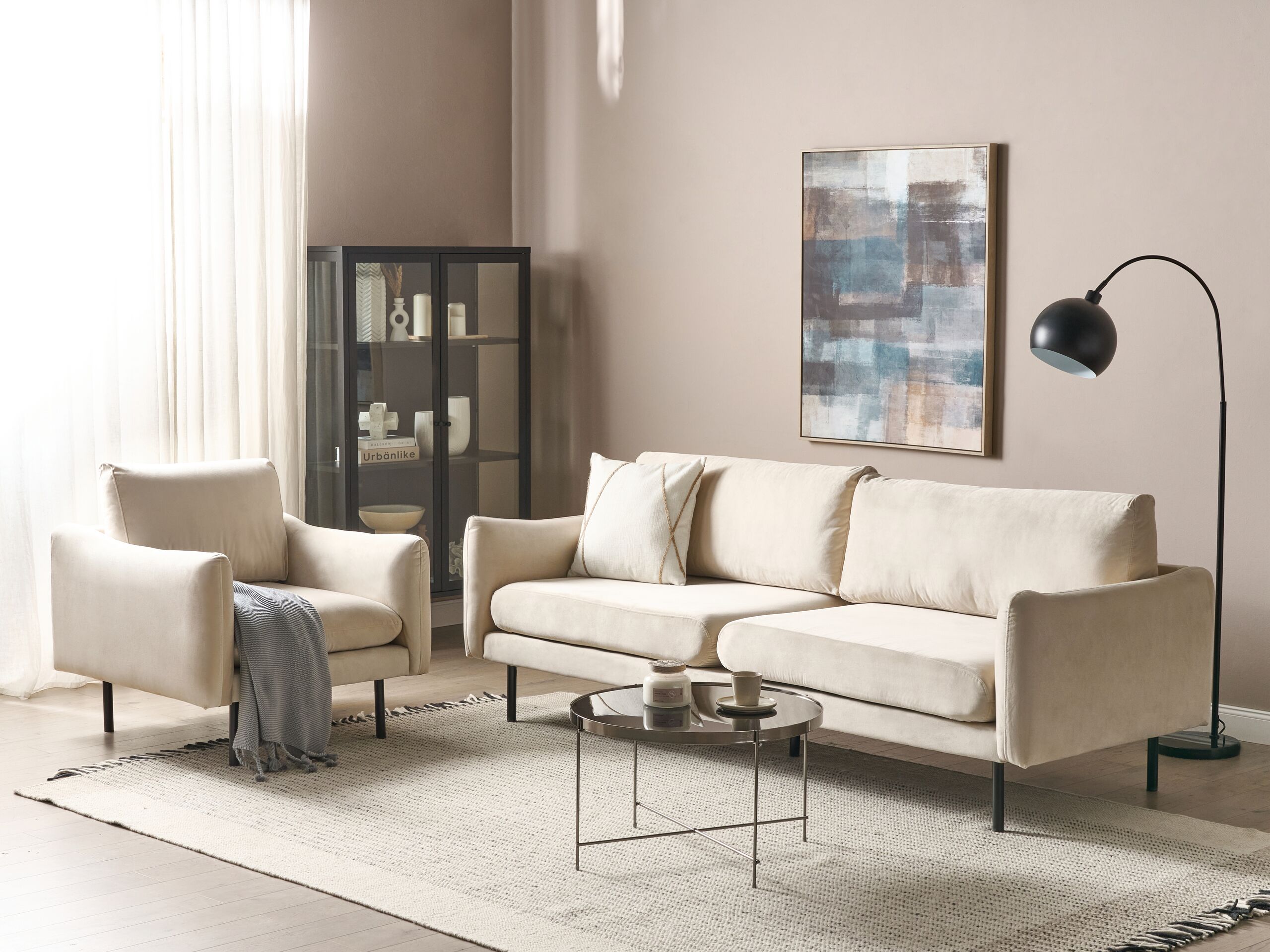 Set da salotto velluto beige chiaro 4 posti VINTERBRO | Leroy Merlin