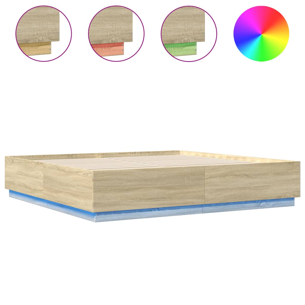 Estructura cama con luces LED madera roble Sonoma 180x200 cm | Leroy Merlin