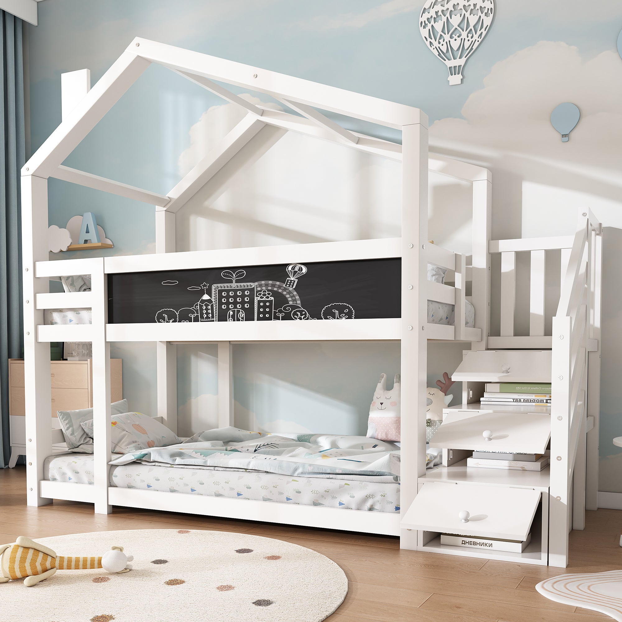 Cama infantil "casita en el árbol" 90 x 200 cm, color blanco, con ...